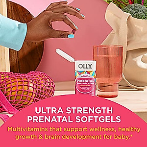 OLLY Ultra Strength Prenatal Multivitamin Softgels, Supports Healthy Growth, Brain Development, Iron, Folic Acid, DHA, Vitamins C, E, 30 Day Supply-60 Count (Packaging May Vary)