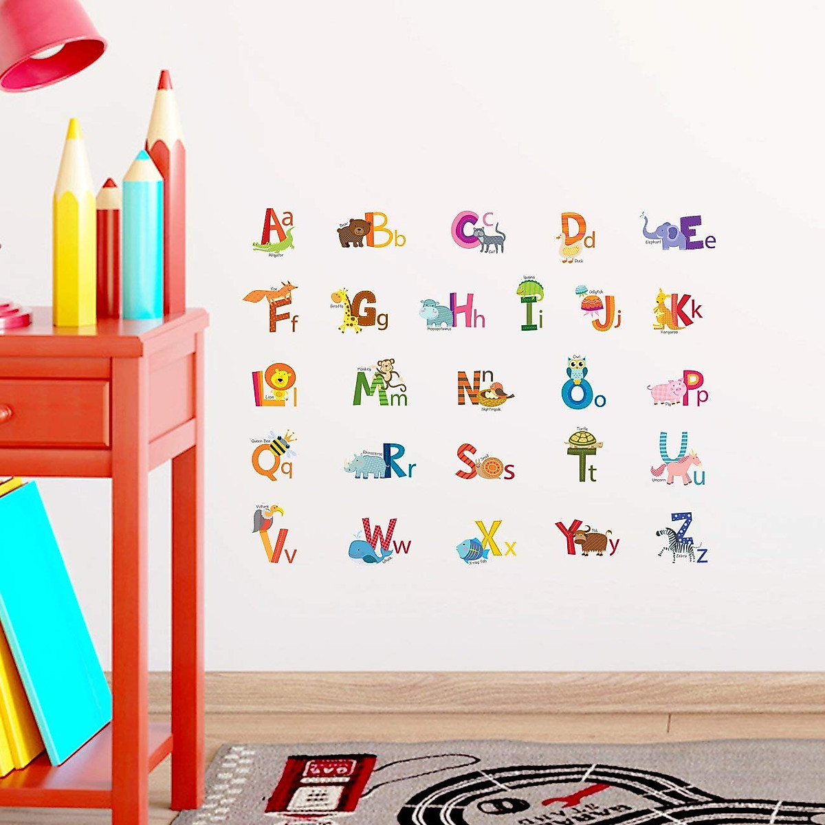 DECOWALL DS-8002 Animal Alphabet Kids Wall Stickers Wall Decals Peel and Stick Removable Wall Stickers for Kids Nursery Bedroom Living Room (Small) Decor