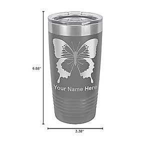 LaserGram 20oz Vacuum Insulated Tumbler Mug, Swallowtail Butterfly, Personalized Engraving Included (Gray)