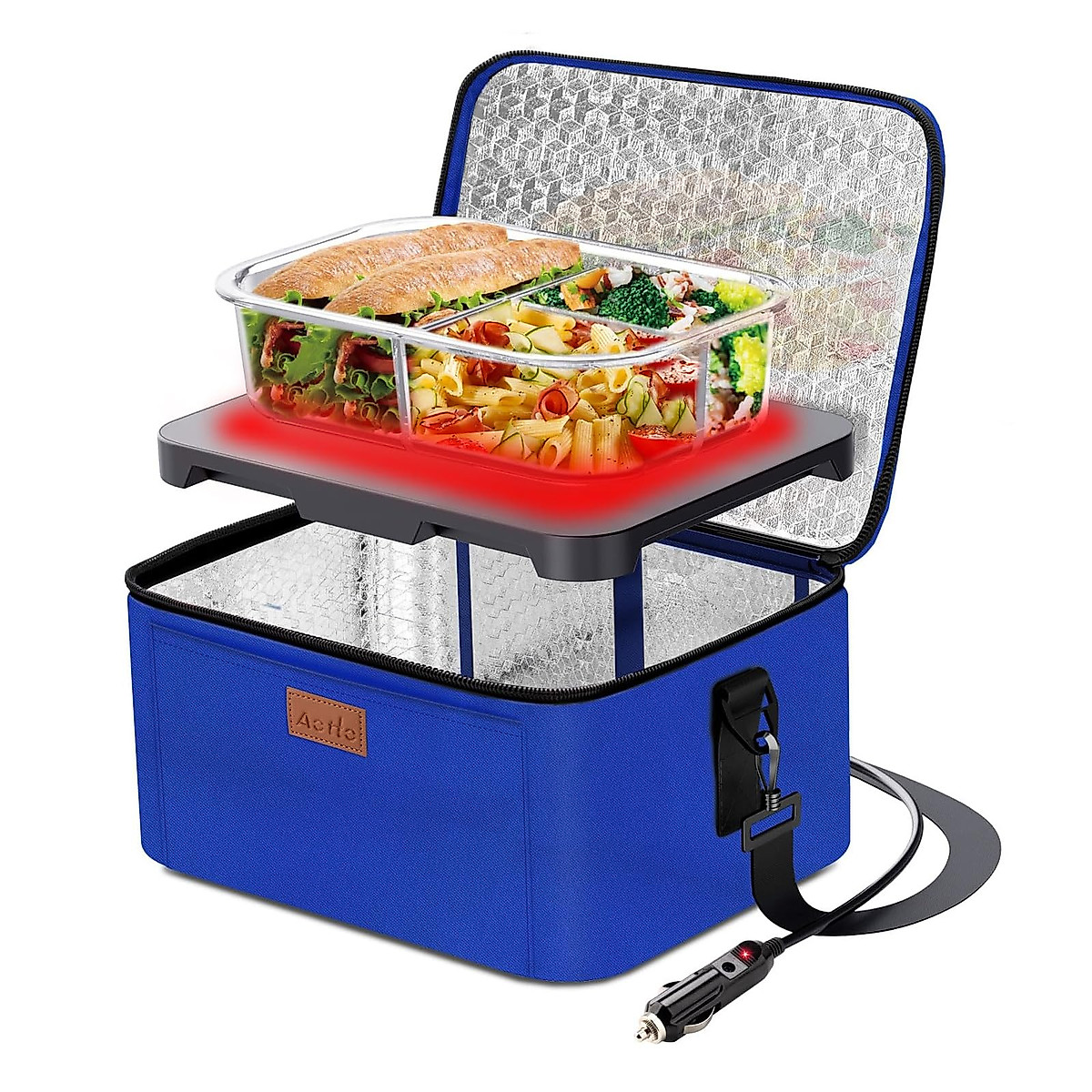 Aotto Portable Oven Electric Lunch Box Food Heater - 12V/24V 2-in-1 Car Food Warmer, Heated Lunch Box for Adults, Cook, Reheat, and Keep Meals Warm for Car, Truck, Travel - Blue