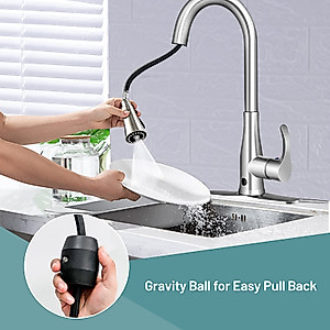 Giantex 304 Stainless Steel Touchless Kitchen Faucet, 360 Degree Swivel High Arc Single Handle Hands-Free Faucet w/Pull Down Sprayer, Brushed Nickel Motion Sensor Sink Faucet w/ 3 Spray Functions