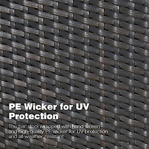 Patio Tree Outdoor Swivel Wicker Bar Chair with Soft Cushion, Steel Patio Bistro Stool