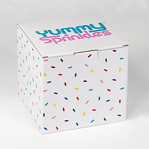 Yummy Sprinkles Mug | Lavendar Cute Coffee Mug with Rainbow Sprinkles | Birthday cake Coffee Cup Gift | Large White Ceramic Cup with Green, Yellow, Red, Pink, and Blue Sprinkles | Fun Pattern