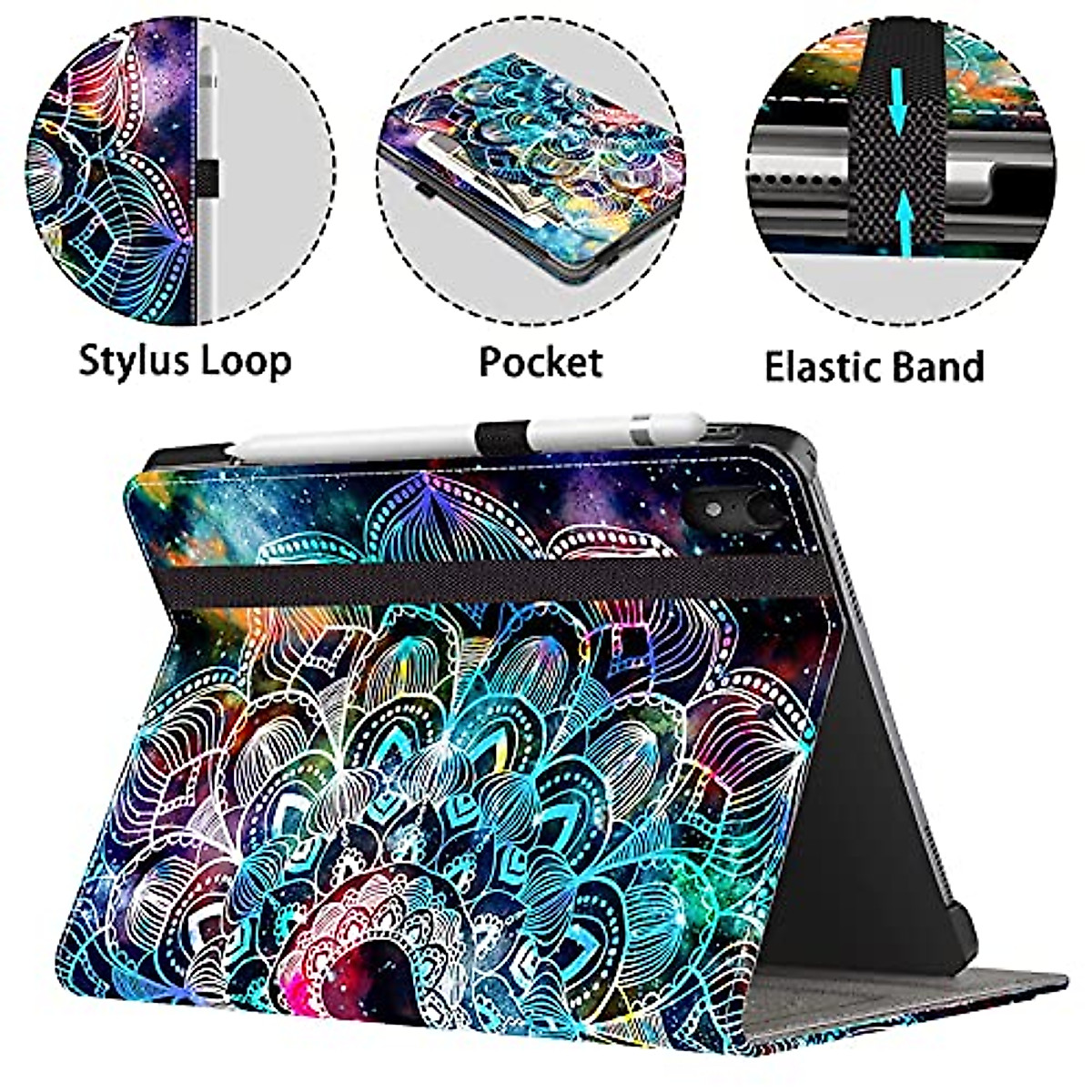 VORI iPad Air 5th/4th Generation 10.9 Inch 2022/2020 Case with 360 Rotating, Multi-Angle Viewing Folio Stand Cover with Pocket, Auto Sleep/Wake for iPad Air 4 & 5 case, Mandala Galaxy