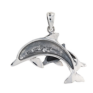 Jewelry Trends Sterling Silver Large Mother and Child Dolphin Pendant
