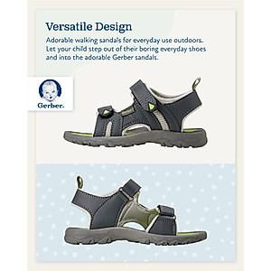 GERBER Baby Boys' Sandals - Adjustable Summer Sports Sandals (Infant/Toddler), Size 4 Infant, Grey/Neon Lime