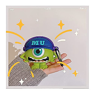 Ultra Thick Soft Silicone Case Cover for Apple AirPods Pro 2019 Generation with Keychain Green Mike Monster 3D Cartoon Anime Cute Fun Funny Cool Unique Creative Women Teens Girls Boys