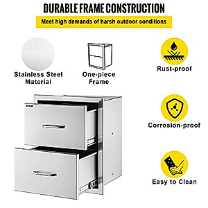 Mophorn Outdoor Kitchen Drawers 14W x 14.3H x 23D Inch, Flush Mount Double BBQ Drawers Stainless Steel with Handle, BBQ Island Drawers for Outdoor Kitchens or Grill Station