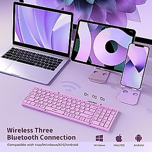seenda Foldable Bluetooth Keyboard for Travel, Portable Wireless Folding Keyboard with Number Pad, Full-Size Rechargeable Keyboard for Laptop Tablet PC Mac Windows iOS Android - Purple Pink