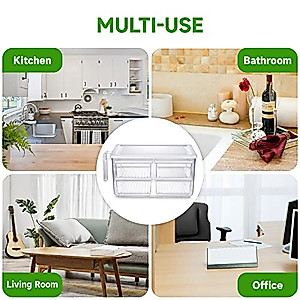 Refrigerator Organizer Bins Stackable,GRABADO 5 Pack Plastic Fridge Organizer Clear with Lid and Handle,Fruit Storage and Veggies/vegetable Containers for Fridge Keep Fresh,Large Drink Organizer