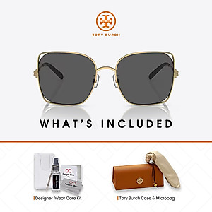 Tory Burch TY6097 331687 55MM Gold/Dark Grey Square Sunglasses for Women + BUNDLE With Designer iWear Eyewear Kit