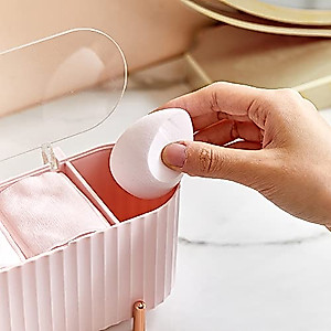 ABS Qtip Holder, 3 Compartments Cotton Pad Storage, Cotton Swab Dispenser, Q-tip Dispenser for Cotton Pads/Cotton Swabs/Beauty Eggs Suitable Bedroom, Bathroom, Dressing Table, Makeup Remover (HZM-02-White)