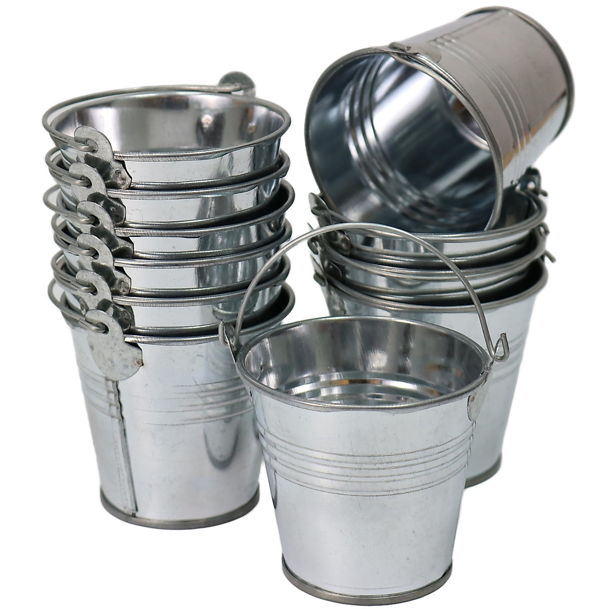 GIFTEXPRESS 12 Pack Mini Metal Buckets with Handles, Small Galvanized Tin Pails for Party Favor, Succulent, Wedding