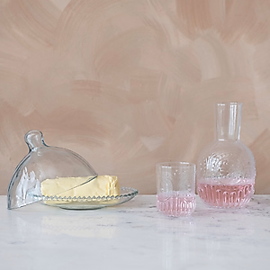 Creative Co-Op Glass Cloche and Hobnail Edge Tray, Clear