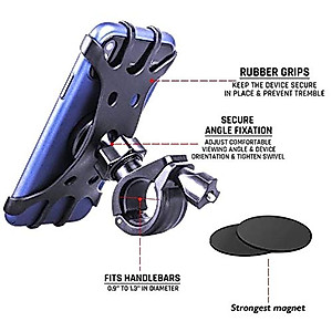 Universal Magnetic Bike, Motorcycle, Mic Stand, Pole, Stroller, Shopping Cart Mount for Cell Phones. Compatible with iPhone, Samsung Galaxy, HTC, Google, etc.