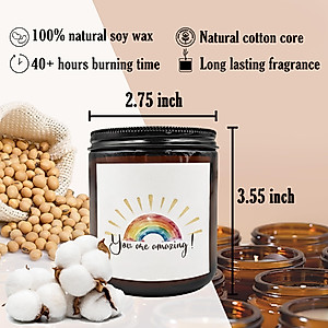 kdqua Boho You are Amazing Scented Candles, Inspirational Quote Positive Gifts Candle for Women Sister, Bohemian Sunshine Rainbow Soy Wax Amber Jar Candles for Home Girl Room Bathroom Decor