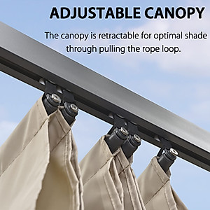 PURPLE LEAF 12' X 16' Outdoor Pergola with Retractable Canopy Aluminum Shelter for Porch Garden Beach Sun Shade Pavilion Grape Trellis Grill Gazebo Modern Backyard Deck Metal Patio Pergola Beige