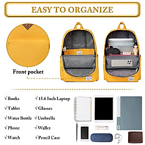 VASCHY School Backpack, Ultra Lightweight Backpack for Women Bookbag for Kids Teen Boys Girls Yellow