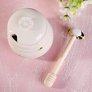 Ceramic Honey Jar with Wooden Honey Dipper-Honey Pot with Dipper- Honey Jar with Stand, Great Bee Decor- Farmhouse Kitchen Decor