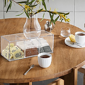 ELLDOO Coffee Pod Holder with Lid, Acrylic Coffee Pod Organizer for K Cup Espresso, 3-Compartment Tea Bags Sugar Packets Coffee Capsule Storage Holder for Home Coffee Bar Office Counter