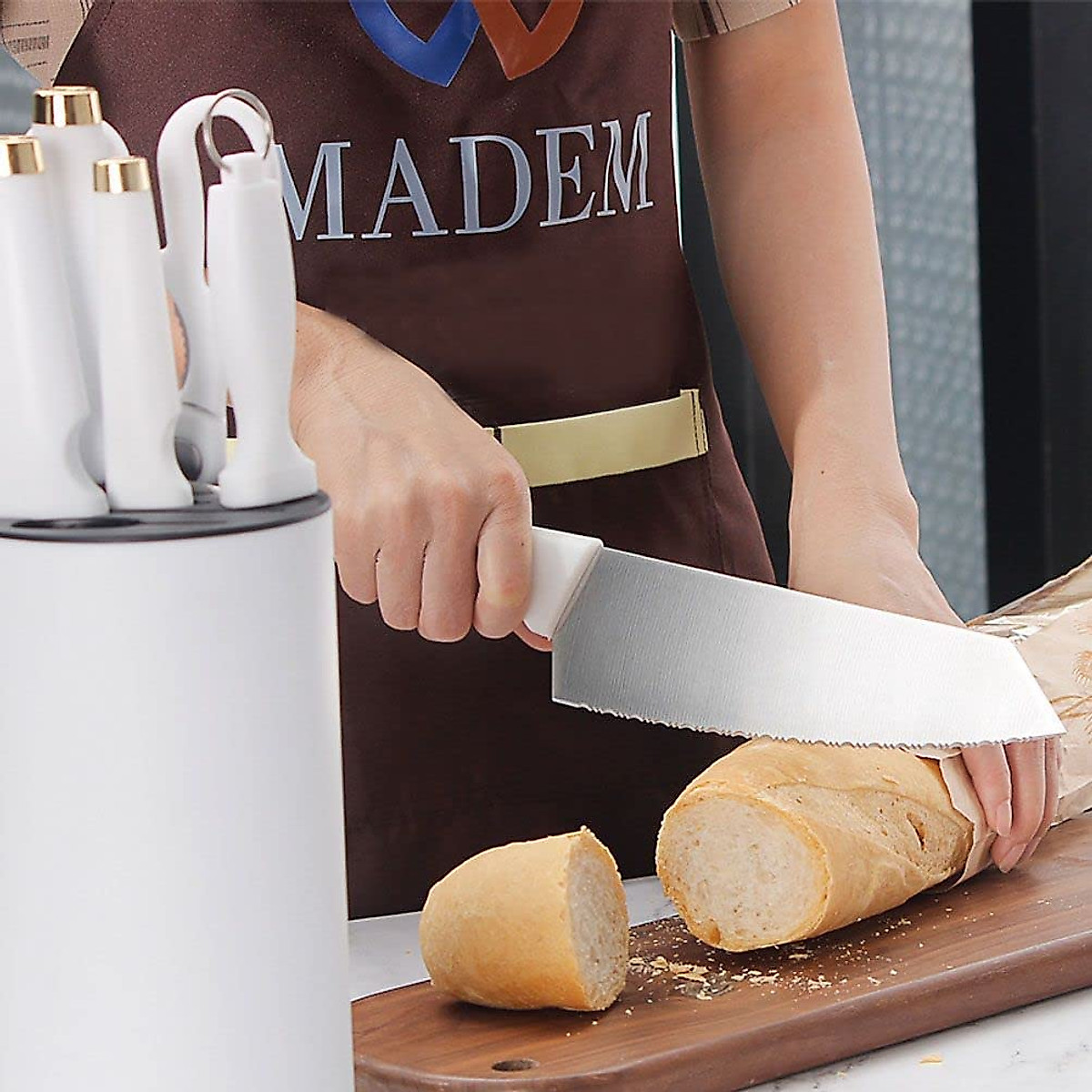 Kitchen Knife Set, Justup 7pcs Stainless Steel Knife Sets for Kitchen with Block, Ultra Sharp Home Kitchen Chef Knife Set, Paring Utility Fruit Knives Knife Set With Block White Knife Set