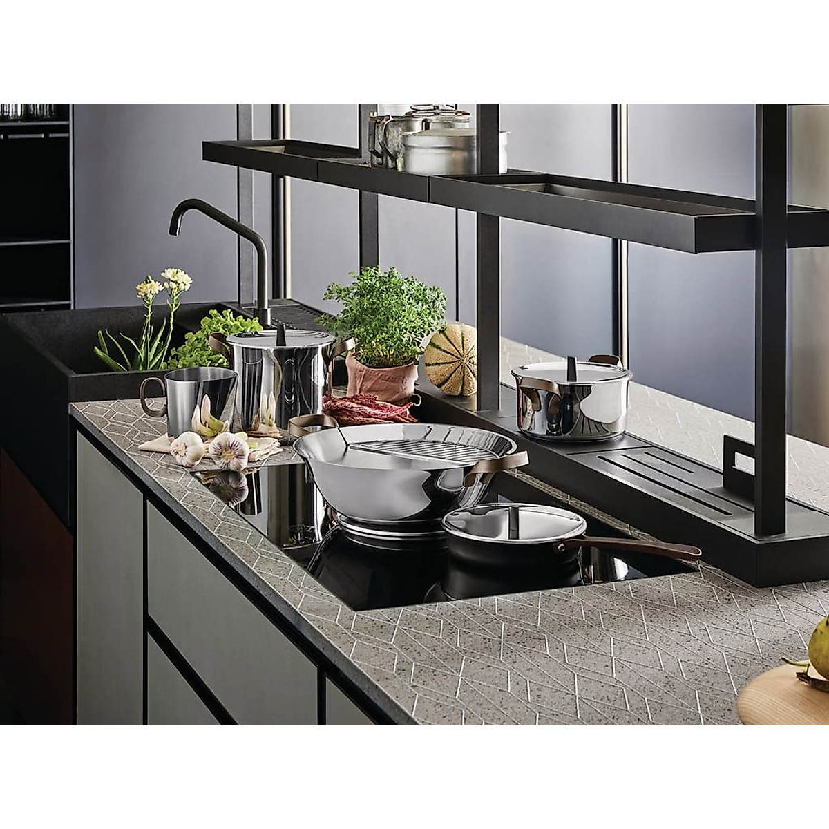 Alessi edo Long-Handled Saucepan, Ø 14, steel,brown