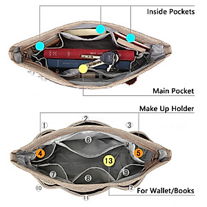 VANCORE Purse Bag Organizer Insert with 13 Pockets, Handbag and Tote Bag Inside Shaper with Zipper (Khaki, Medium)