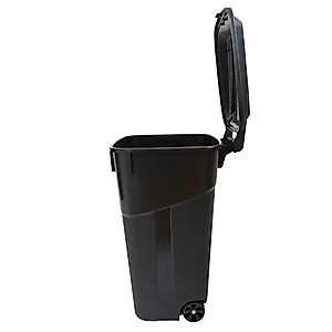 AZZiraLy 32 Gallon Wheeled Heavy Duty Plastic Garbage Can, Attached Lid, Black