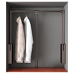 Pull Down Closet Rod for Hanging Clothes, Soft-Close Wardrobe Lift Retractable Cabinet Rail for Inside Cabinet Width 26"~35", 33 lb Weight Rating, Aluminium alloy Tubing with Plastic Housing