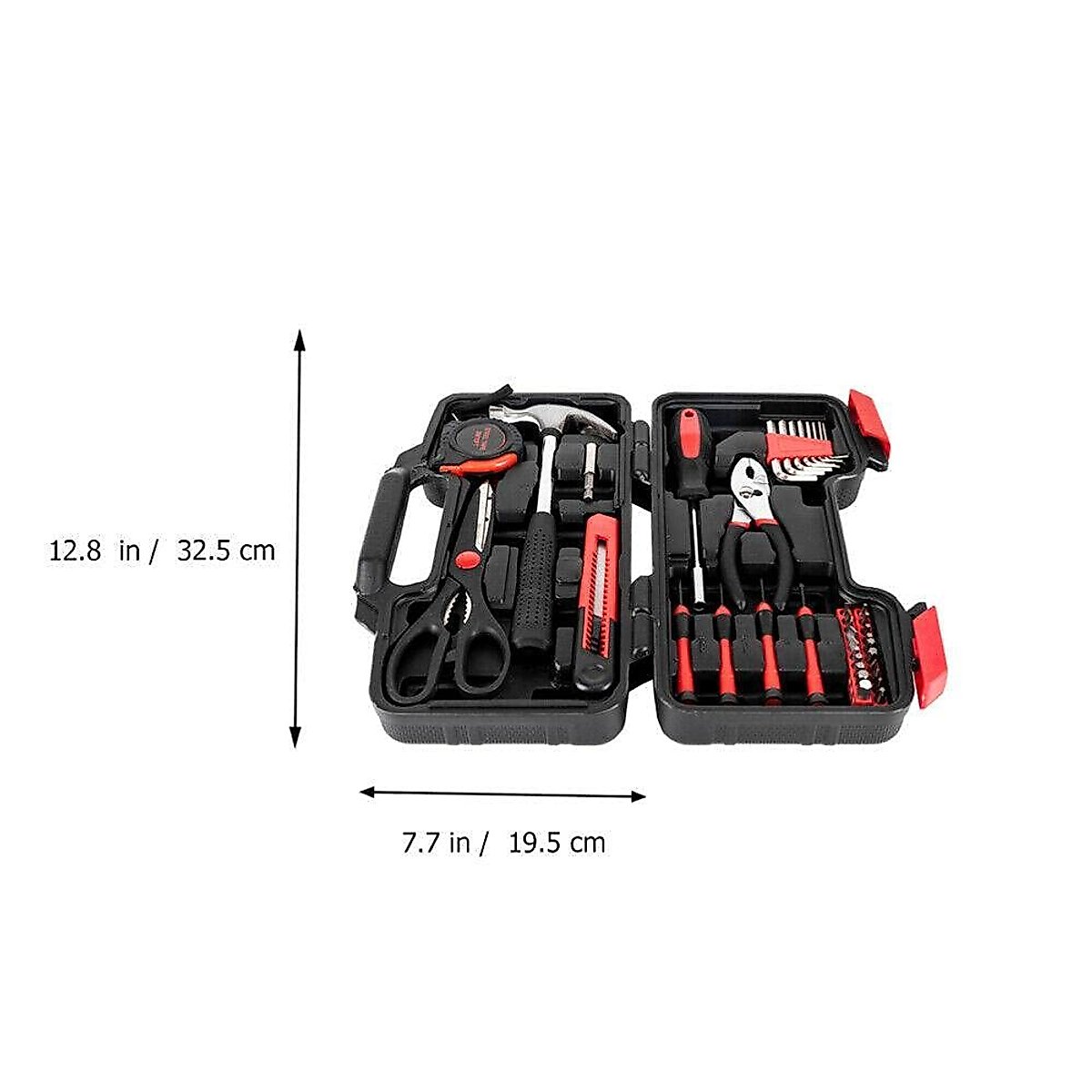 JTSQ Portable 39pcs Red Basic Tool Set Household Mechanics Tool Kit with Carry Box Tool box Tool set Tool kit Multi tool Tool organizer Tool box organizer Hand tools Tool storage Home improvemen