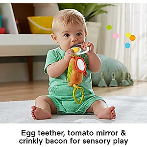 Fisher Price Pretend Food Brunch & Go Stroller Toy with 3 Breakfast-Themed Hanging Sensory Toys for Take-Along Play