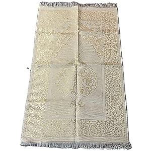 Muslim Gifts Hajj Hac Haji Gift Set Prayer Rug Janamaz Seccade Pearl Tasbeeh Prayer Beads and Pocket or Car Decor Mini Quran 3pcs/Set (Gold)