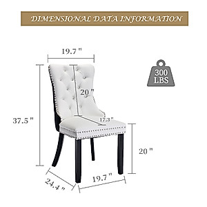 LKTART Dining Chairs Set of 6 PU and Velvet Upholstered Tufted Back with Nailhead Trim and Back Ring Pull Solid Wood Legs for Kitchen Bedroom Dining Room White + Black
