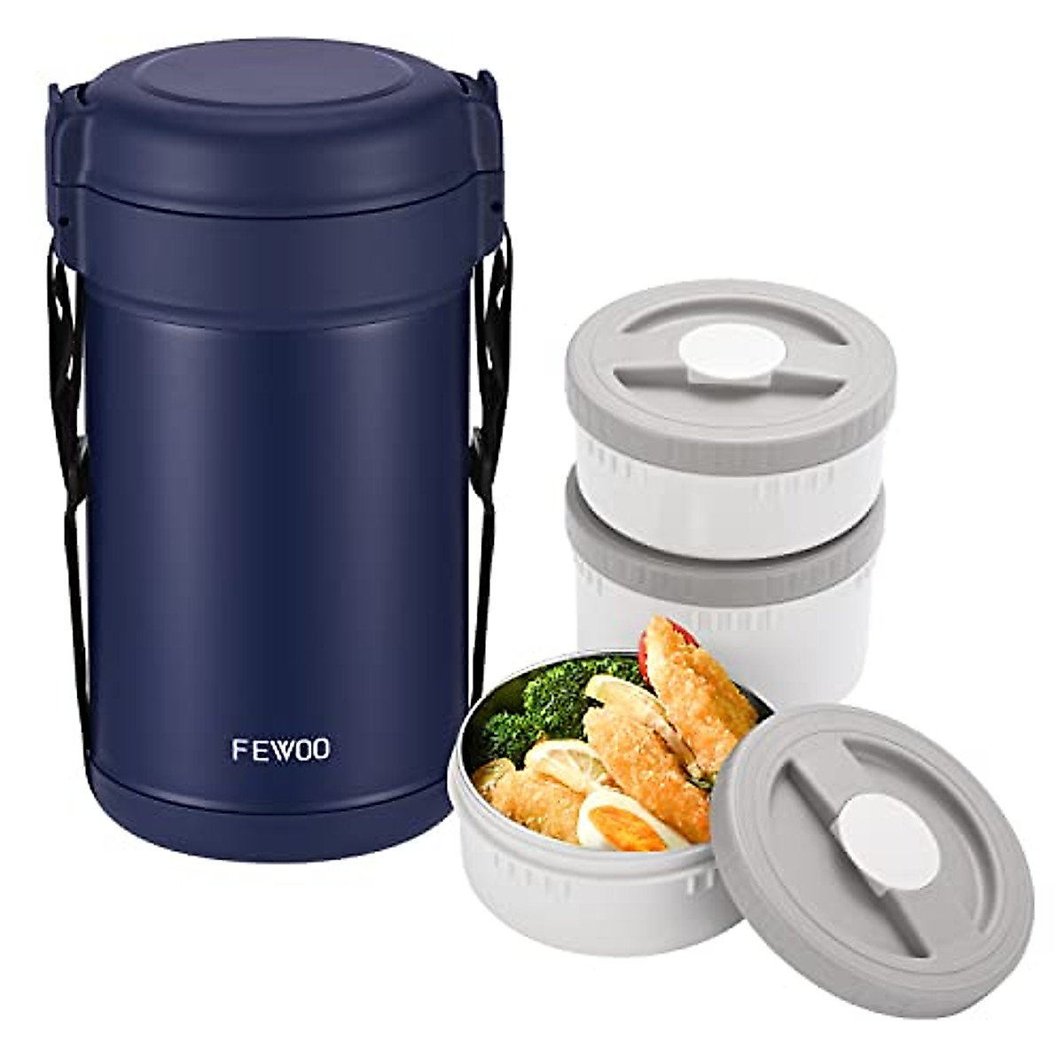 FEWOO Insulated Food Jar, 78oz Vacuum Stainless Steel Soup Thermos with Lunch Bag for Adults (Blue)