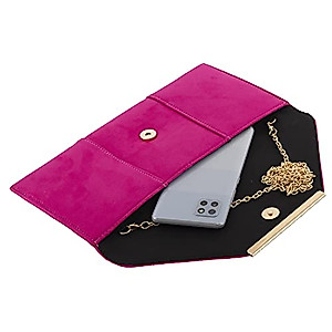 Faux Microsuede Envelope Clutch, Fuchsia Medium