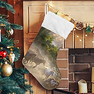 Kigai Christmas Stockings Nature Brown White Horses Large Candy Stockings Stuffers Kids Cute Xmas Sock Decorations 1PC for Home Holiday Party 12" x18"