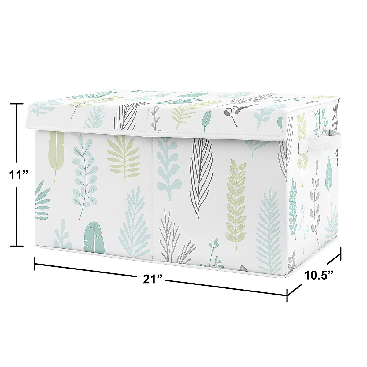 Sweet Jojo Designs Blue Tropical Leaf Boy or Girl Small Fabric Toy Bin Storage Box Chest For Baby Nursery or Kids Room - for the Turquoise, Grey and Green Botanical Rainforest Jungle Sloth Collection