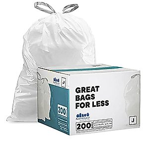 Plasticplace Trash Bags │simplehuman (x) Code J Compatible (200 Count)│White Drawstring Garbage Liners 10-10.5 Gallon / 38-40 Liter │ 21" x 28"