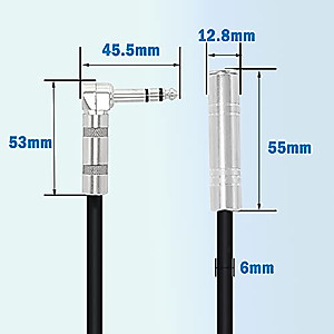 PNGKNYOCN 1/4 Inch Stereo Extension Cable Right Angle 6.35mm Male to Female TRS Stereo Audio Cable for Amplifiers,Guitars,Home Theater Equipment Etc （50cm）