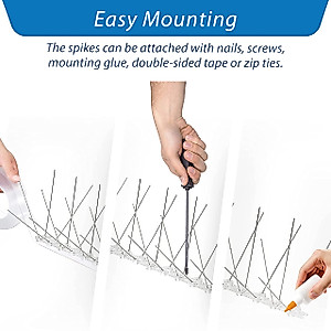 VIIRKUJA Bird Spikes 3 Metres Stainless Steel Pigeon Repellent 4 Rows Total Length 300 cm 6 Elements 50 cm Bird Repellent with Click Closure and Predetermined Breaking Points