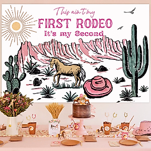 Wonmelody Western Cowgirl 2nd Birthday Decorations Backdrop This Aint My First Rodeo Birthday Party Decorations My 2nd Rodeo Birthday Decorations Wild West Second Birthday Background Banner for Girl