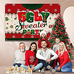 Ugly Christmas Sweater Party Decorations-Ugly Sweater Party Backdrop Supplies,5x3ft Vinyl Christmas Ugly Sweater Photo Prop Background Banner for 2022 Winter Christmas Holiday Supplies