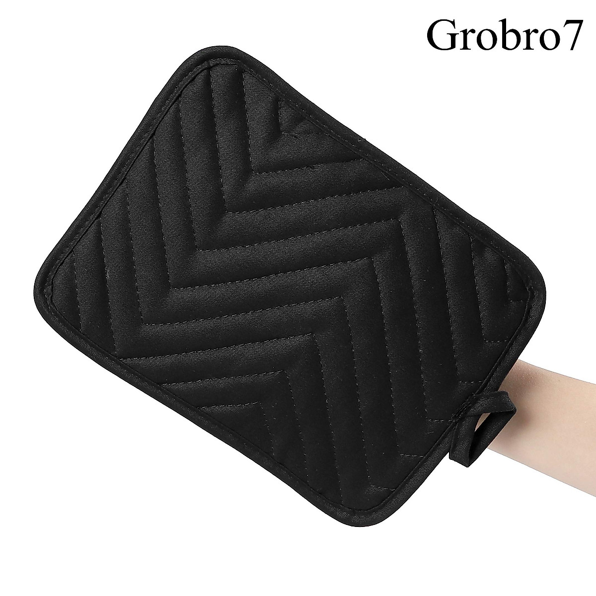 GROBRO7 5Pack Cotton Pocket Pot Holder Set Kitchen Heat Resistant Potholder Machine Washable Potholders Bulk Oven Mitts Black Plain Hot Pads Trivet for Baking Cooking with Pocket 7x9