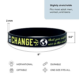 (10-pack) "Be the Change that You Wish to See in the World" - Inspirational Awareness Wristbands for Any Cause - Wholesale Bulk Pack of 10 Silicone Bracelets in Unisex Adult Size