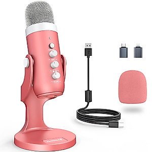ZealSound USB Condenser Microphone k66p Pink and Wireless Lavalier Microphone v7 pro