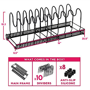 Berry Ave Adjustable Pan Organizer and Pot Rack with 8 Tiers, Rustproof Kitchen Cabinet Storage Organizer For Heavy Pots Pans and Cookware, Display On Counter w/ 3 Easy DIY Options