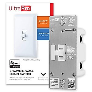 UltraPro Z-Wave Smart Toggle Light Switch with QuickFit and SimpleWire, 3-Way Ready, Compatible with Alexa, Google Assistant, ZWave Hub Required, Repeater/Range Extender, White, 39354