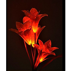 Winterworm Orange Solar 4 LED Lily Flower Light Outdoor Garden Lawn Color Changing Lamp