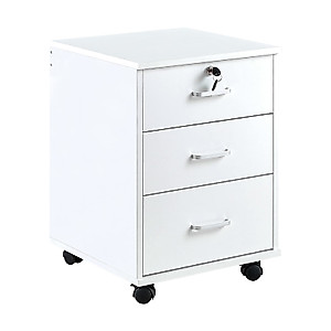 CLIPOP Mobile Office Cabinet with 3 Drawers(1 Lockable), Under Desk Rolling Vertical File Cabinet with 4 Wheels for Letter/Legal /A4 Size Documents, Wooden Storage Cabinet for Home Office (White)
