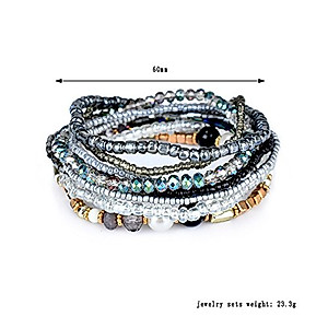 MengPa Stackable Beaded Bracelets for Women Bohemian layering Strand Statement Jewelry Grey Green Purple(3Pcs-) US3207ABC